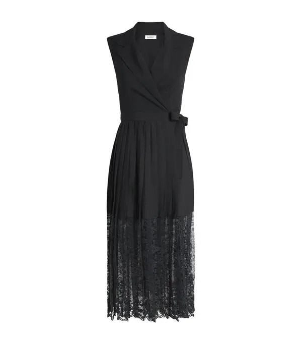 Sandro Sleeveless Lace Detail Blazer Midi Dress - Black