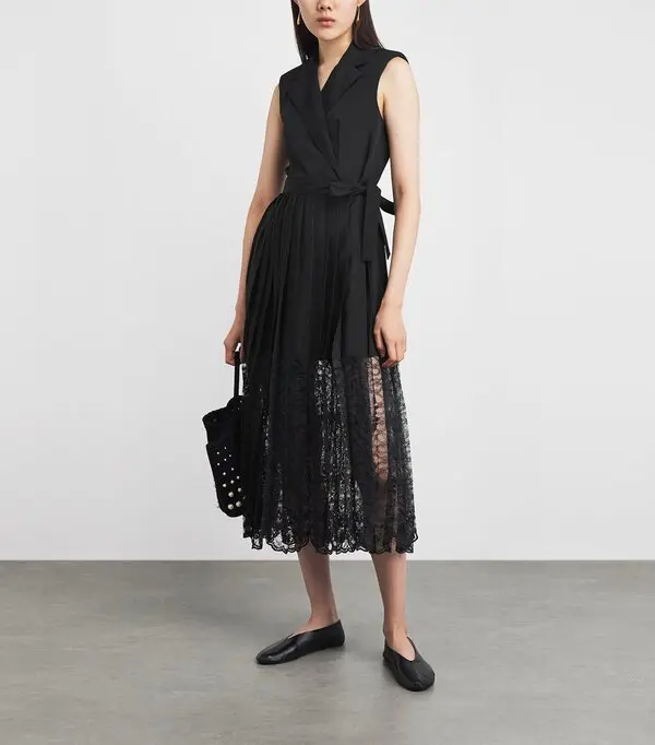 Sandro Sleeveless Lace Detail Blazer Midi Dress