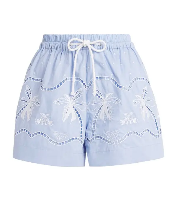 Sandro Cotton Embroidered Palm Tree Shorts