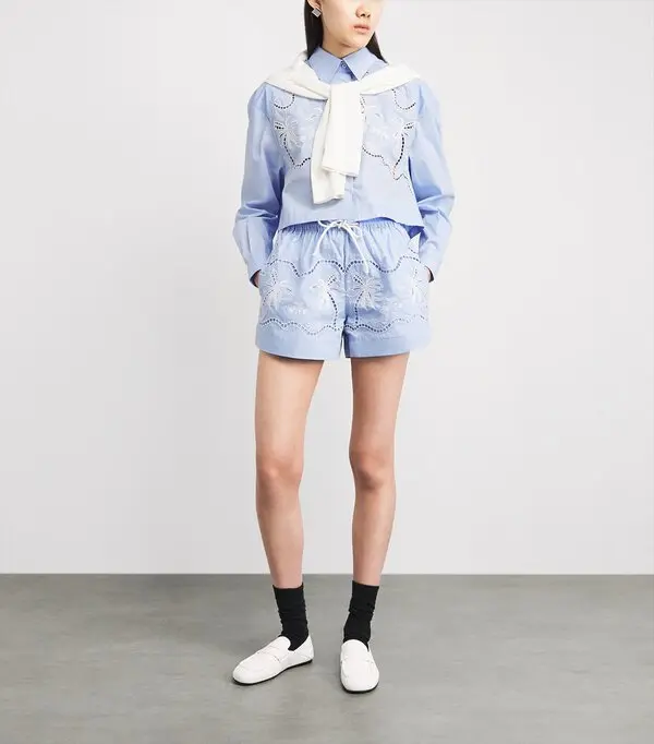Sandro Cotton Embroidered Palm Tree Shorts