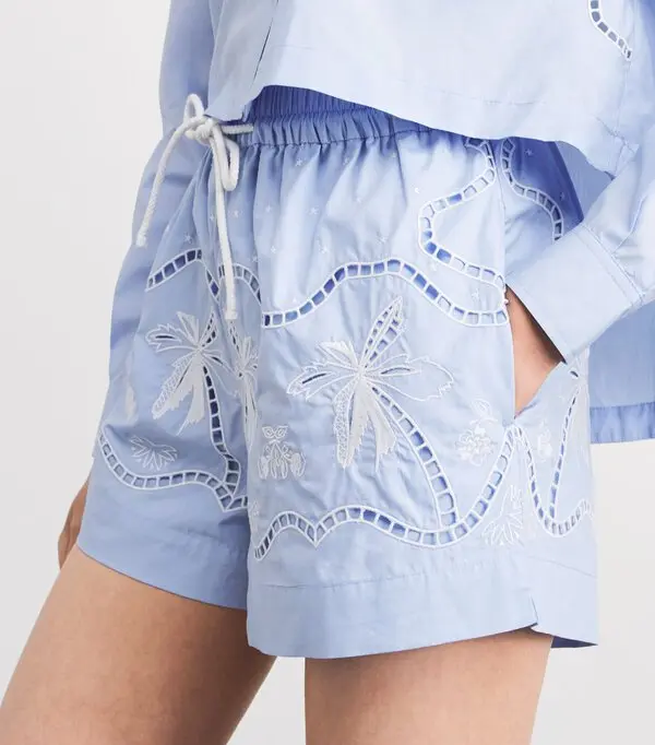 Sandro Cotton Embroidered Palm Tree Shorts