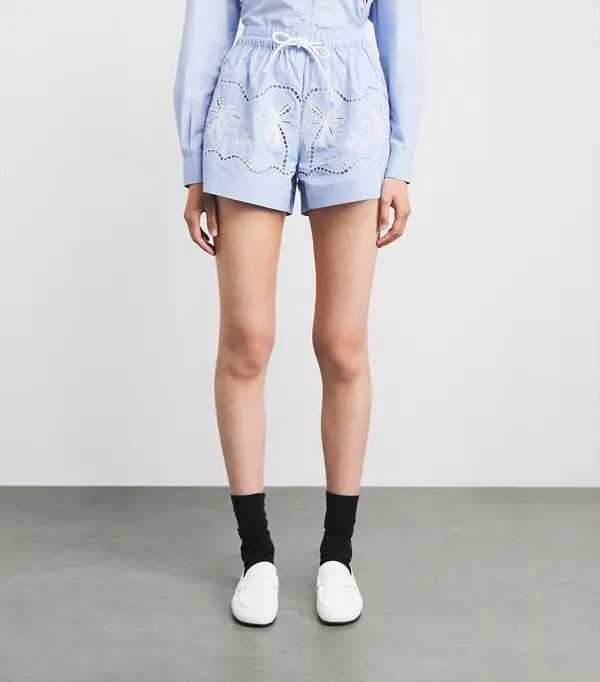 Sandro Cotton Embroidered Palm Tree Shorts