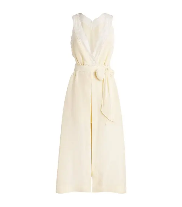 Sandro Lace-trimmed Linen-blend Midi Jumpsuit - Beige
