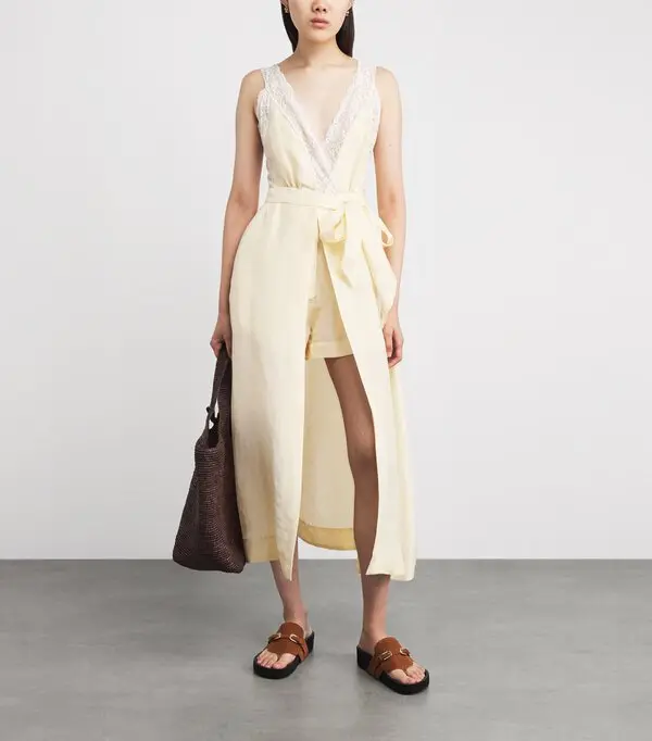 Sandro Lace-trimmed Linen-blend Midi Jumpsuit