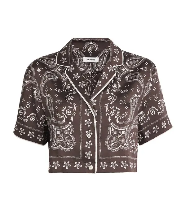 Sandro Cropped Bandana Print Shirt - Brown