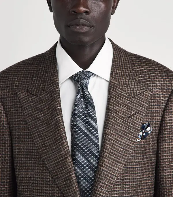 Eton Silk Geometric Pocket Square - Navy