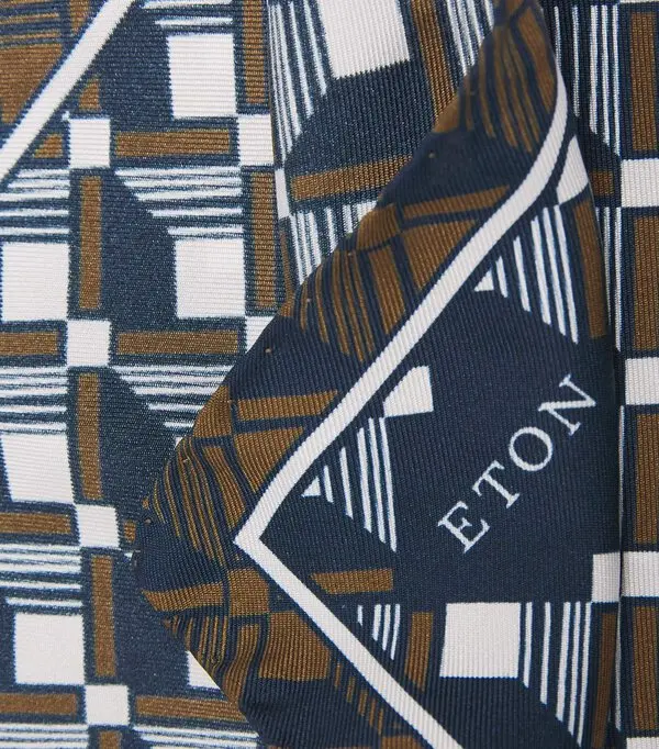 Eton Silk Geometric Pocket Square - Navy