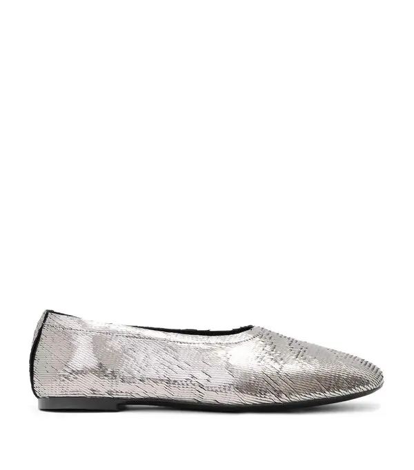 ALLSAINTS Metallic Leather Hailee Ballet Flats - Grey