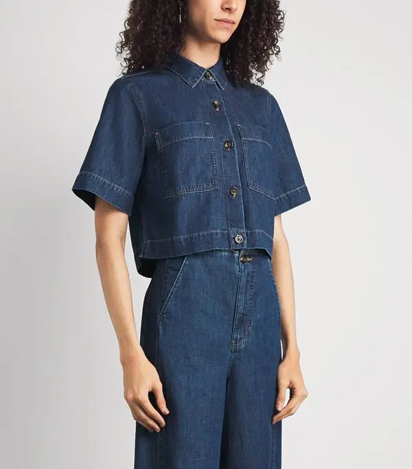 Veronica Beard Chambray Boxy Cropped Shirt