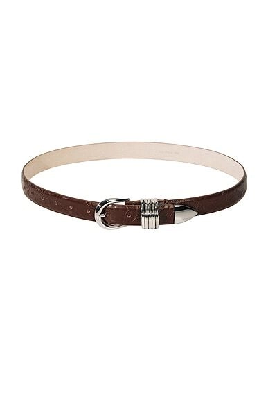 DEHANCHE Hollyhock Embossed Calfskin Leather Belt - Mahogany & Silver
