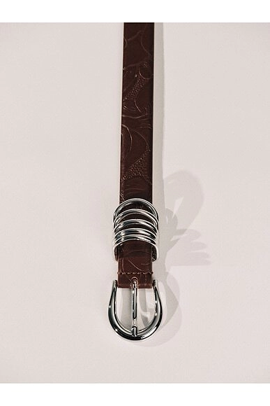 DEHANCHE Hollyhock Embossed Calfskin Leather Belt - Mahogany & Silver