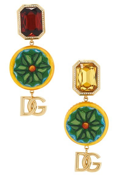 Dolce & Gabbana Logo Drop Earrings With Multi-coloured Stones - Multicoloured