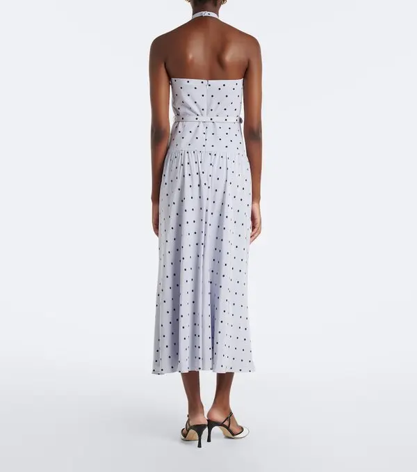 Alessandra Rich Belted Polka-dot Halterneck Silk Midi Dress - Blue