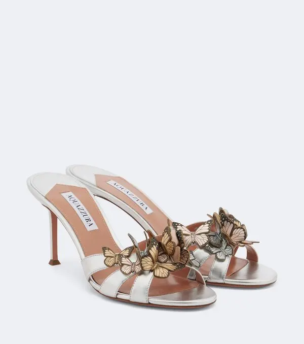 AQUAZZURA Papillon Appliqué Leather Sandals - Silver