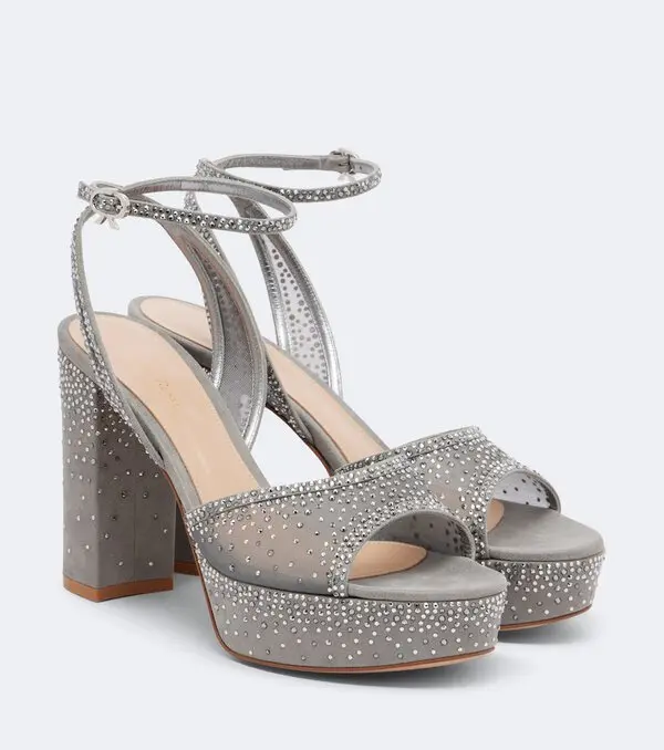 GIANVITO ROSSI Embellished Organza Platform Sandals - Grey