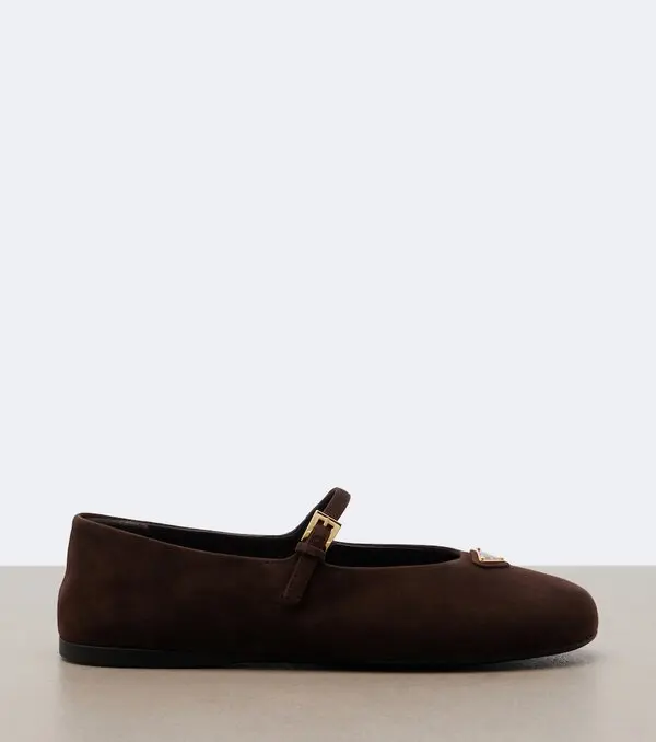 Prada Suede Mary Jane Flats - Brown