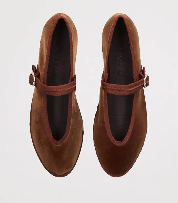 FLABELUS Velvet Mary Jane Shoes - Brown