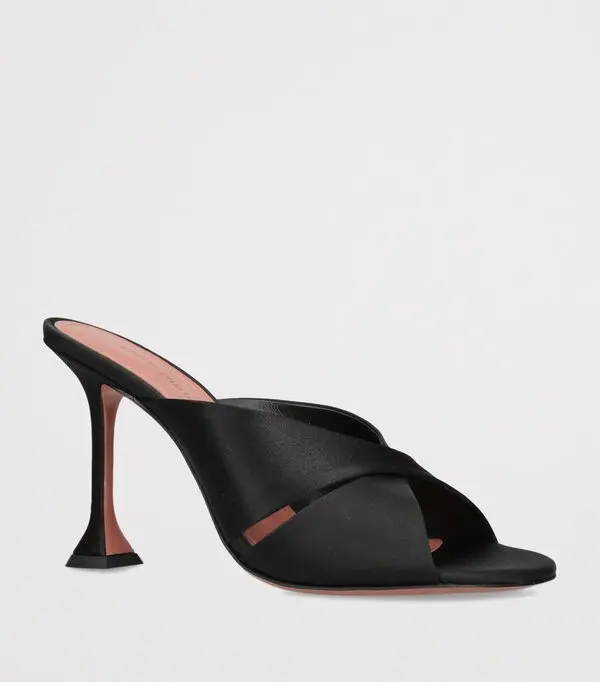 Amina Muaddi Embossed Satin Salma Heeled Mules 95 - Black