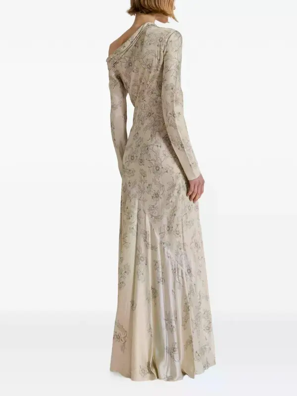 Alberta Ferretti Floral Print Off-shoulder Dress