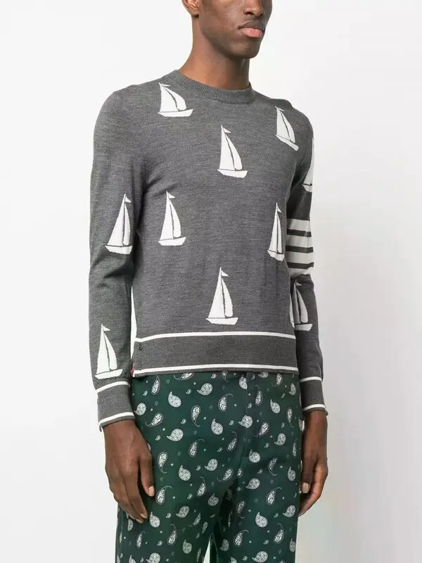 Thom Browne Merino Wool Sailboat Intarsia Sweater