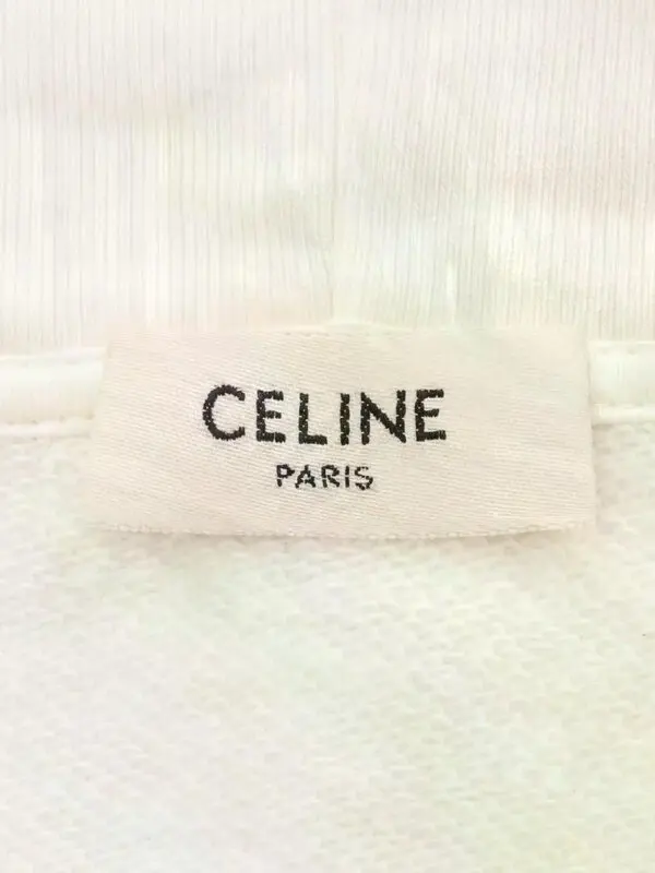 Celine White Cotton Logo Print Hoodie