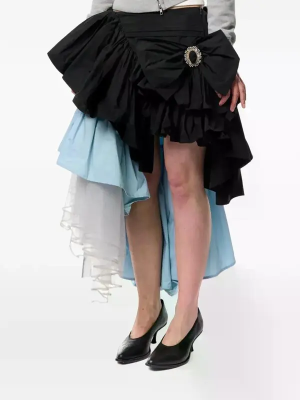 Vaquera Ruffled Asymmetric Midi Skirt - Black