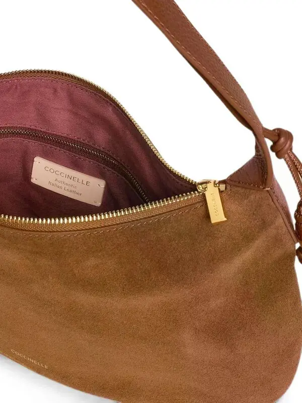 COCCINELLE Suede Shoulder Bag With Drawstring Details - Brown