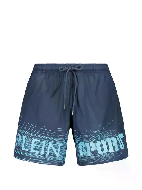 PLEIN SPORT Logo Print Drawstring Swim Shorts - Blue