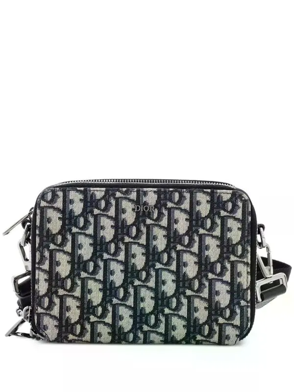 Dior Oblique Canvas Double Zip Pouch - Blue