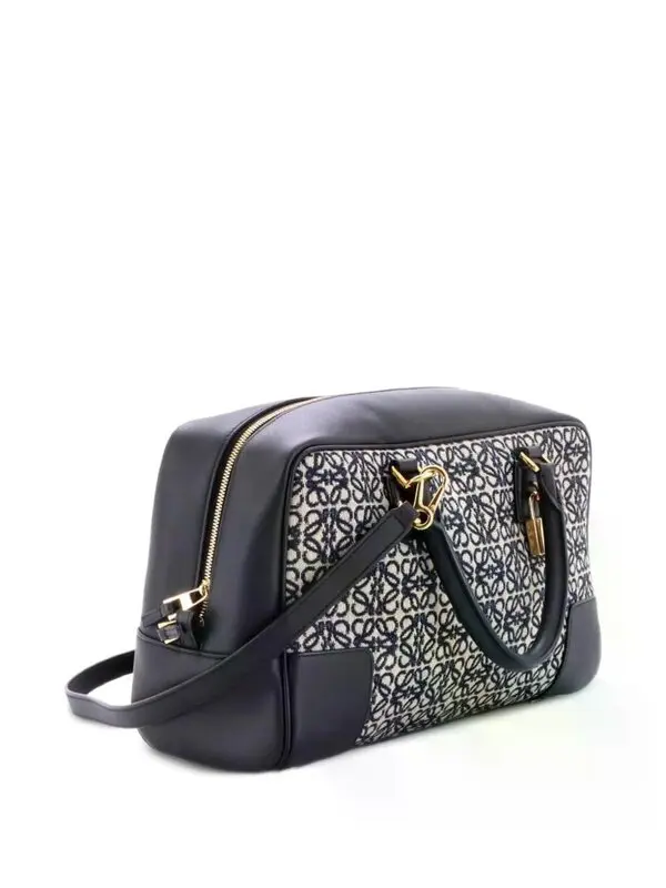 Loewe Amazona Satchel In Leather And Jacquard Canvas - Blue