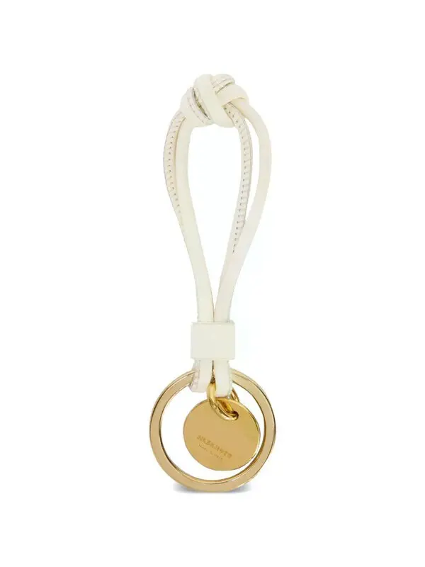 JIL SANDER Leather Knotted Key Ring With Logo Charm - Neutrals