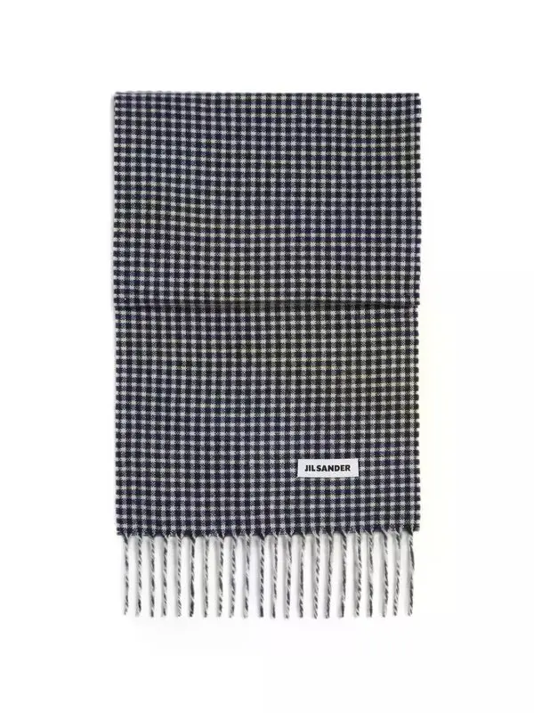 JIL SANDER Micro-checkered Handknit Scarf - Blue