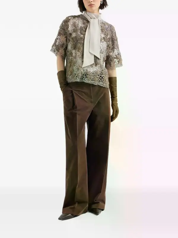 Brunello Cucinelli Stretch-cotton Moleskin Loose Sartorial Trousers With Monili Detail - Brown