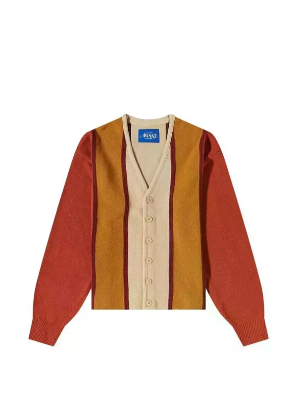 AWAKE NY Striped V-neck Cardigan - Orange