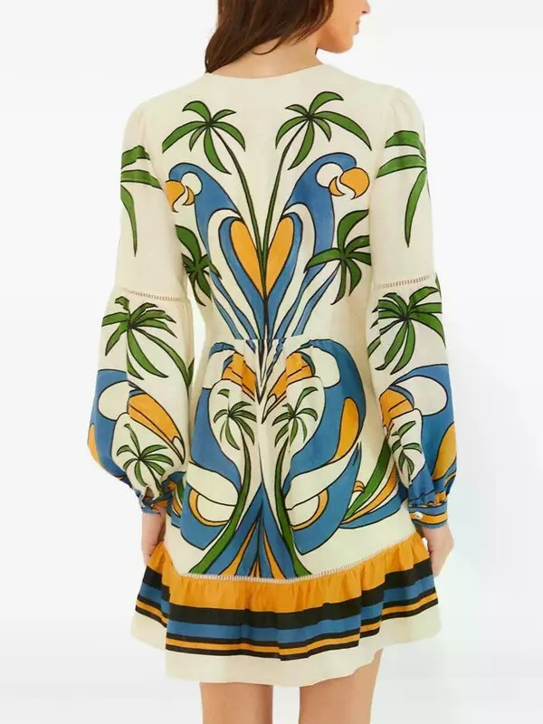 Farm Rio Tropical Graphic V-neck Mini Dress