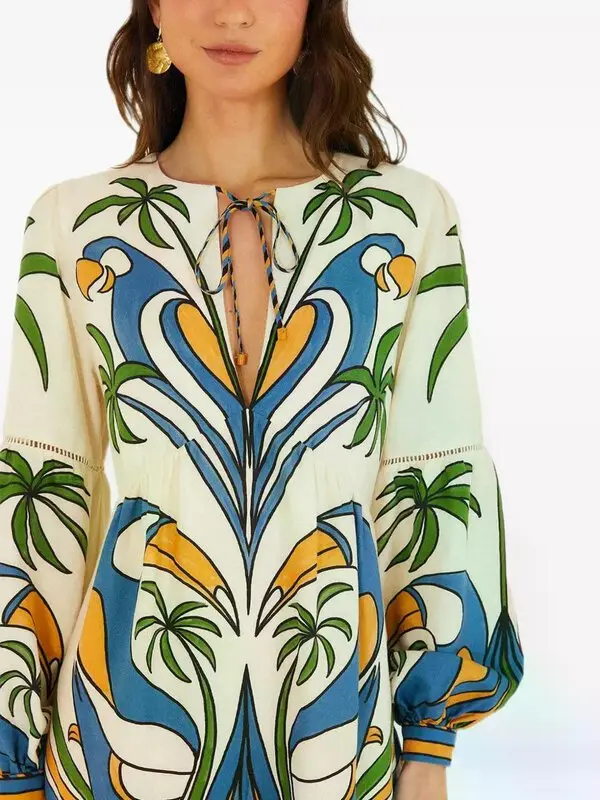 Farm Rio Tropical Graphic V-neck Mini Dress