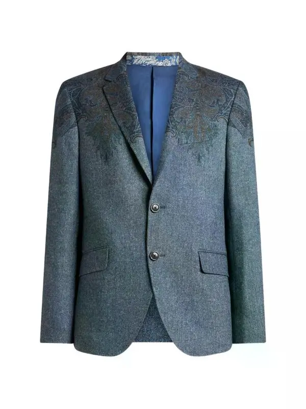 Etro Single-breasted Wool-blend Jacket With Placed Paisley Pochette Print - Blue