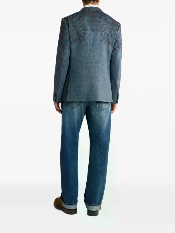 Etro Single-breasted Wool-blend Jacket With Placed Paisley Pochette Print - Blue