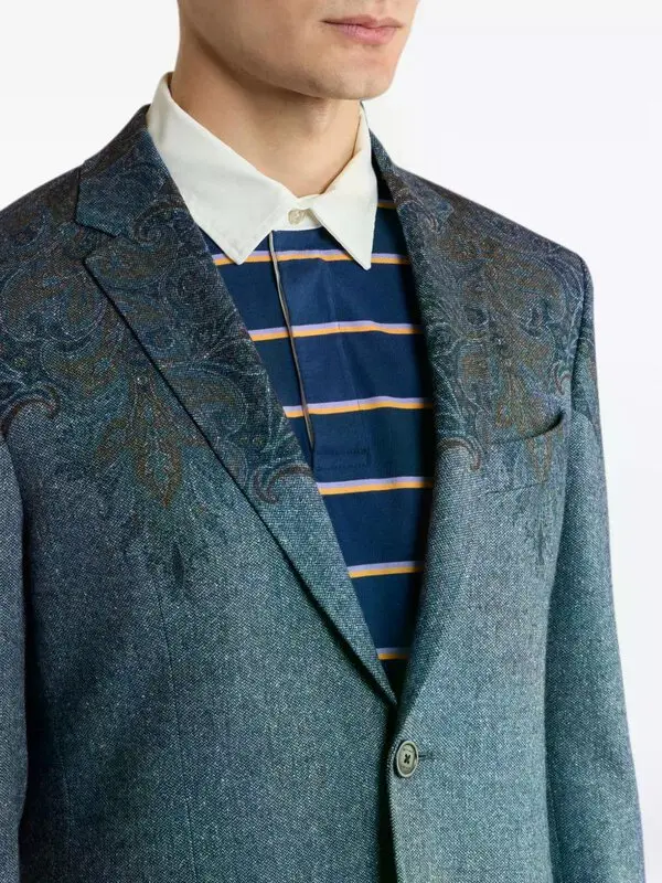 Etro Single-breasted Wool-blend Jacket With Placed Paisley Pochette Print - Blue