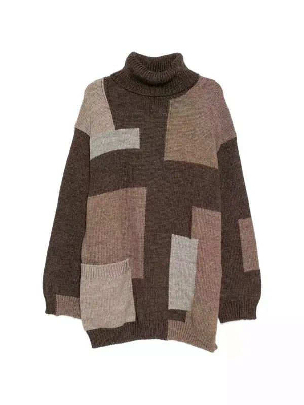 Yohji Yamamoto Patchwork Roll Neck Sweater - Brown