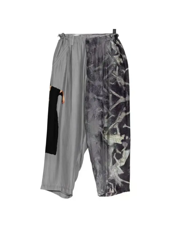Yohji Yamamoto Charcoal Asymmetrical Graphic Print Trousers - Grey