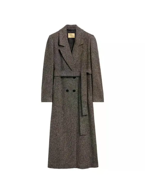 Momoni Elin Double-breasted Herringbone Long Coat