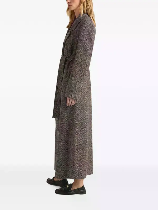 Momoni Elin Double-breasted Herringbone Long Coat