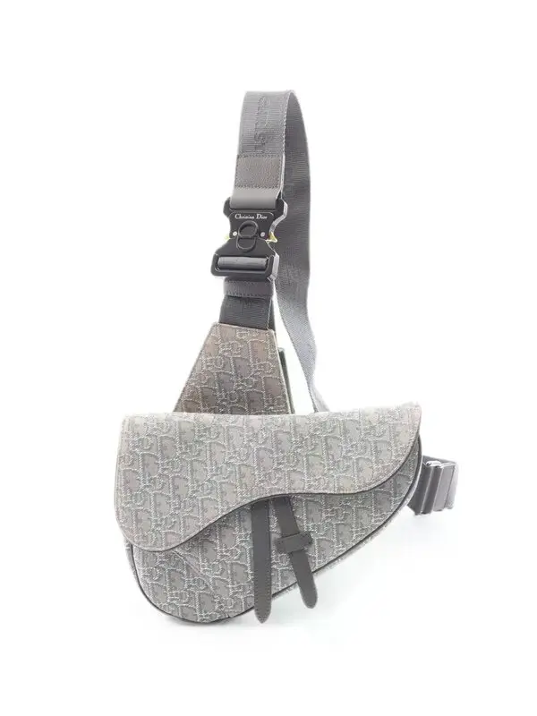 Dior 2000s Saddle Oblique Monogram Crossbody Bag - Grey