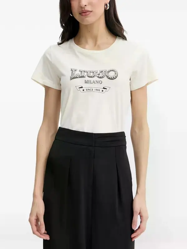 Liu Jo Crystal-embellished Logo T-shirt - Neutrals