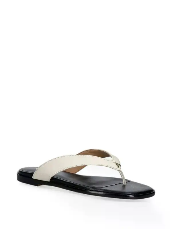 Patrizia Pepe Calf Leather Flip Flops With Logo Plaque - Neutrals