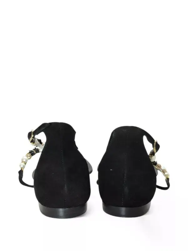 Rene Caovilla Embellished T-strap Sandals - Black