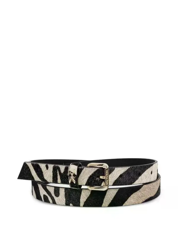 Patrizia Pepe Zebra Print Calf Hair Belt With Gold-tone Hardware - Black