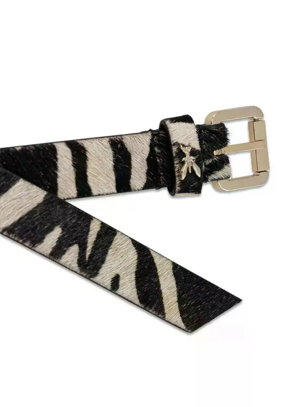Patrizia Pepe Zebra Print Calf Hair Belt With Gold-tone Hardware