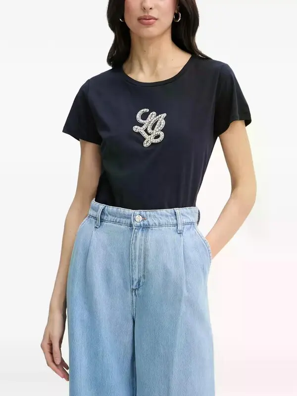 Liu Jo Crystal-embellished Logo T-shirt - Blue